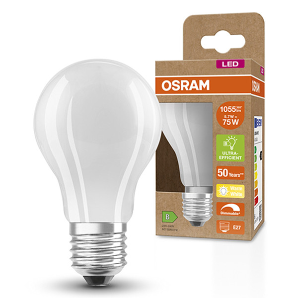 Osram LED lamp E27 | Peer A60 | Ultra Efficient | Mat | Dimbaar | 2700K 5.7W (75W) Osram 123led.nl
